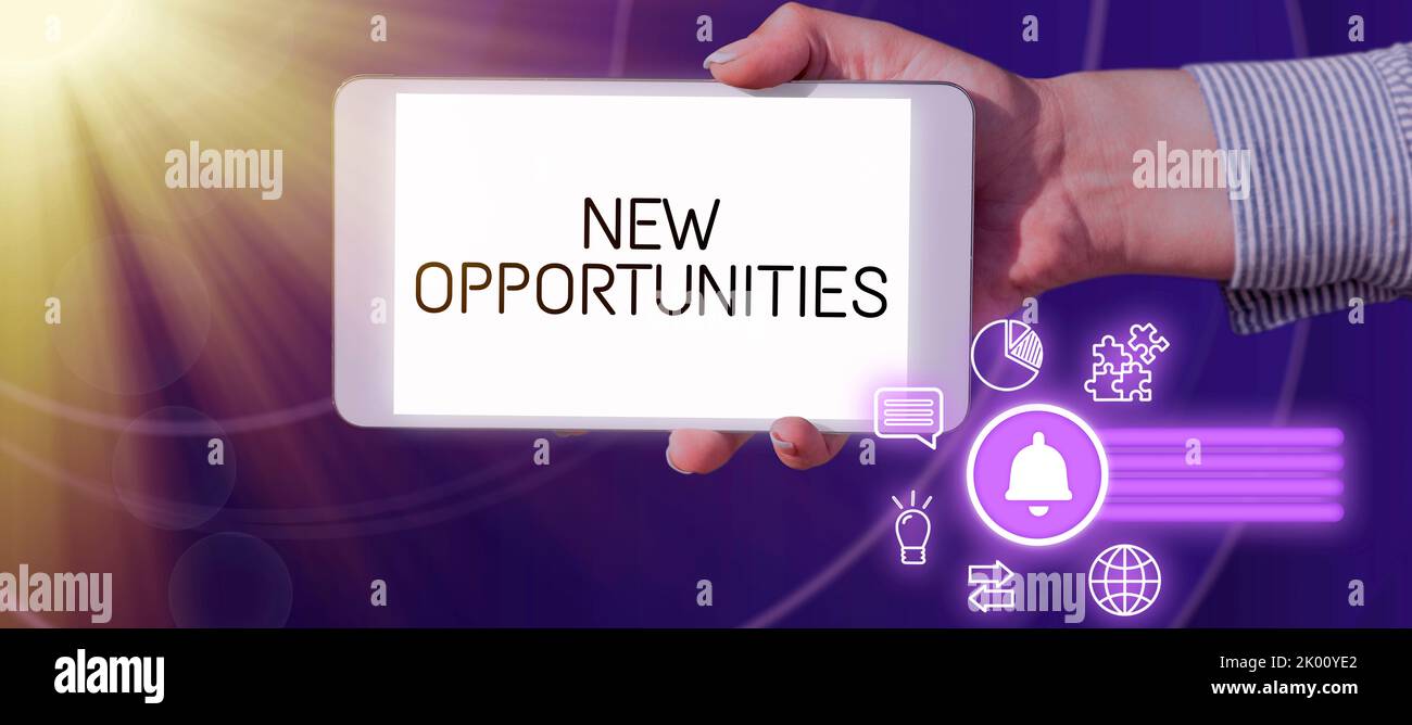 Text showing inspiration New OpportunitiesA situation that makes it ...