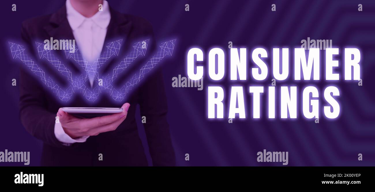 Sign displaying Consumer Ratingsfeedback given by clients after buying ... Sign displaying Consumer Ratingsfeedback given by clients after buying ...