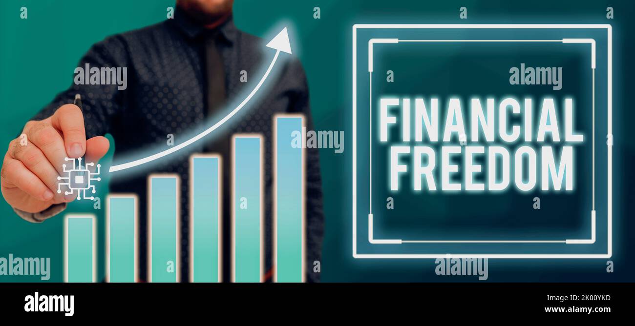 Hand writing sign Financial FreedomHaving money Free from worry when it ...