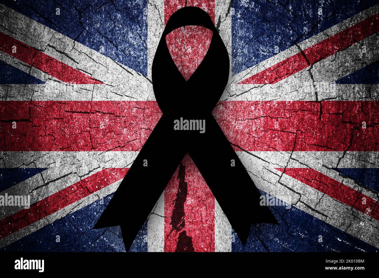 National flag of Great Britain with black mourning ribbon. Mourning for ...