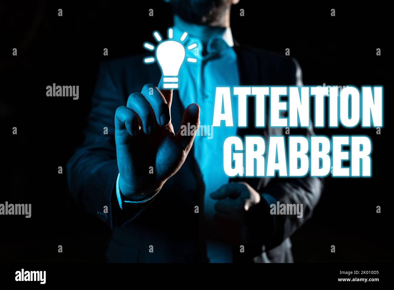 Text caption presenting Attention GrabberDemanding notice mainly by ...