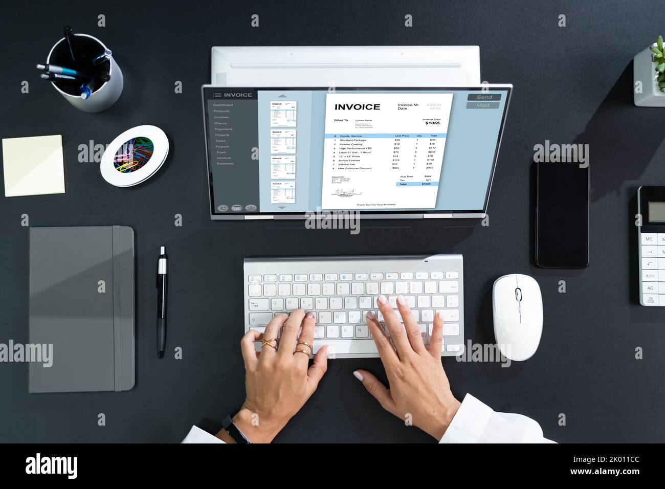 Digital Electronic Bill And Accountant E Invoice On Laptop Stock Photo ...