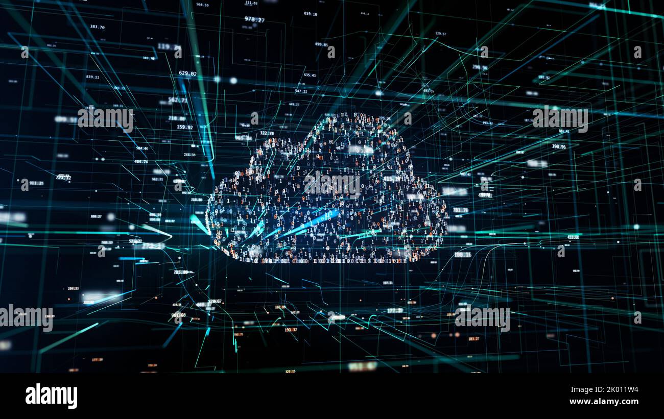 3D illustration, symbol of cloud technology in contemporary digital world with random numbers ...