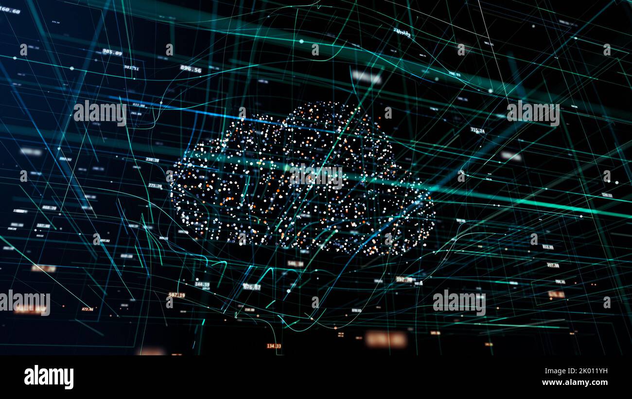 3D illustration, symbol of cloud technology in contemporary digital world with random numbers ...