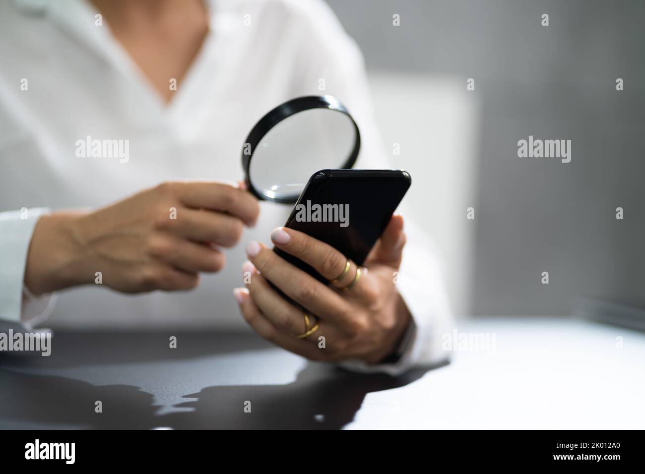 Magnifying Glass Reading Smartphone Or Mobile People. Technology ...