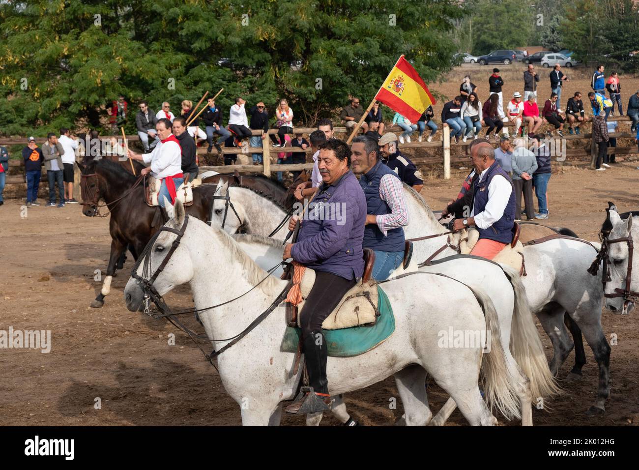 People on horseback at the Toro de la Vega Tournament in Tordesillas ...