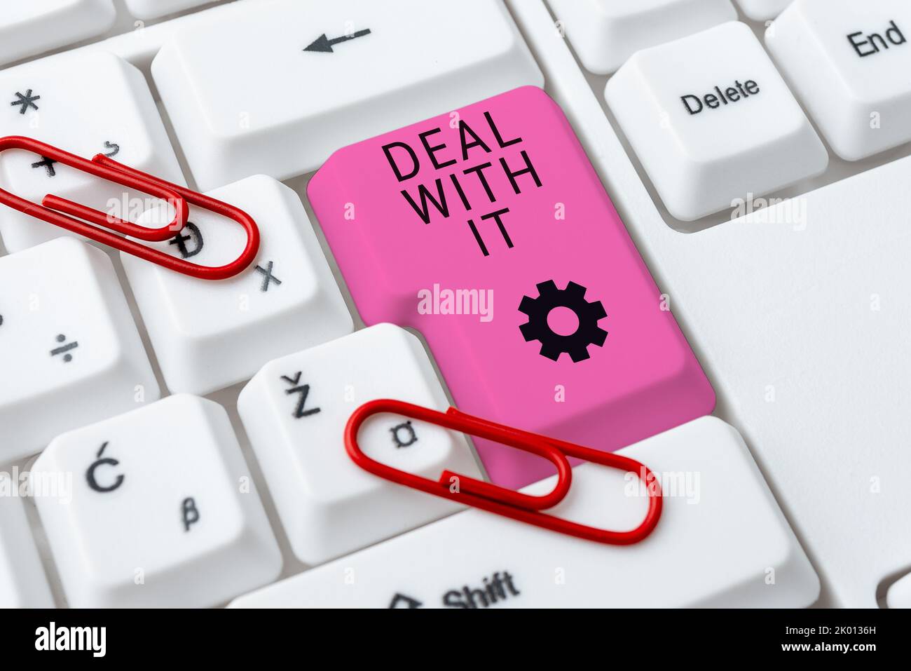 Hand writing sign Deal With It. Business concept Adapt to some ...