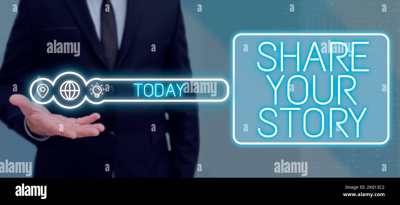 Text sign showing Share Your Storyasking someone to about himself write ...