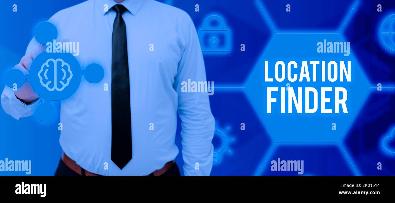 Conceptual caption Location FinderA service featured to find the ...