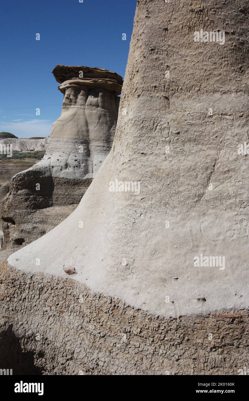A shot of the hoodoo rocks or geological formation near Drumheller ...