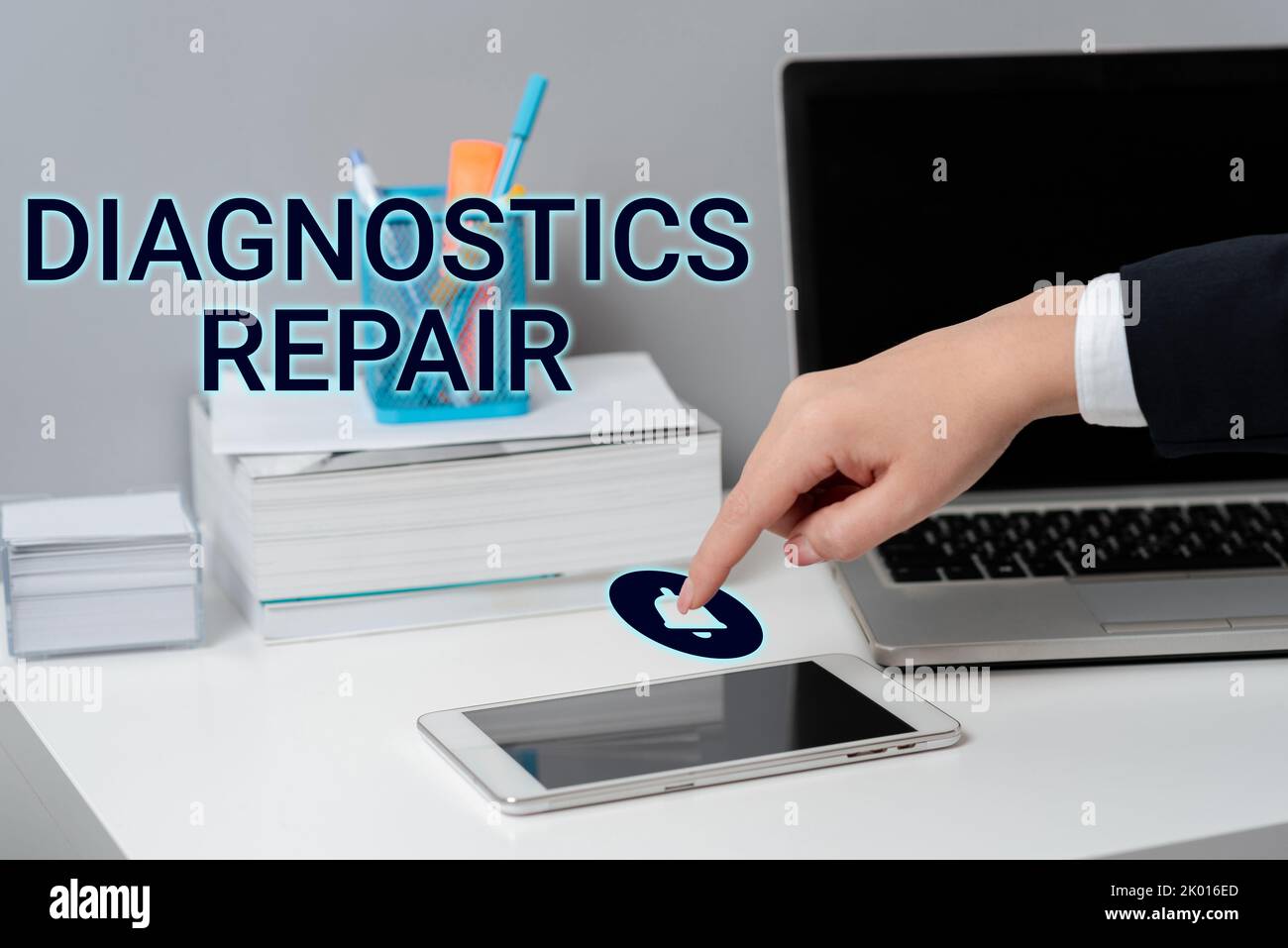 Sign displaying Diagnostics RepairA program or routine that helps a ...