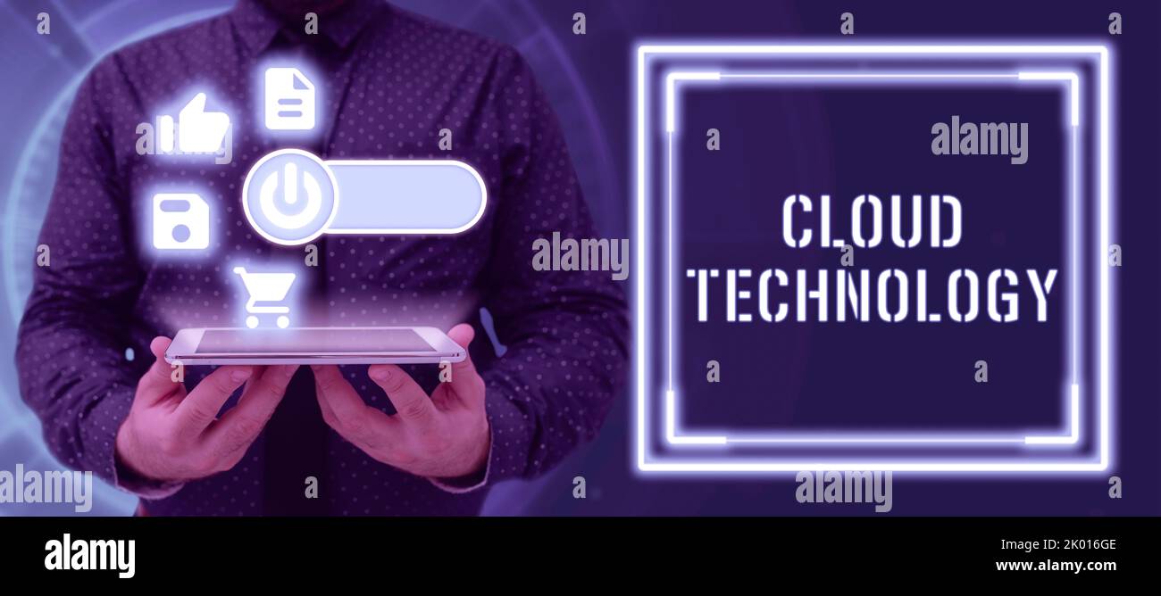 Handwriting text Cloud Technologystoring and accessing data and programs over Internet. Concept ...