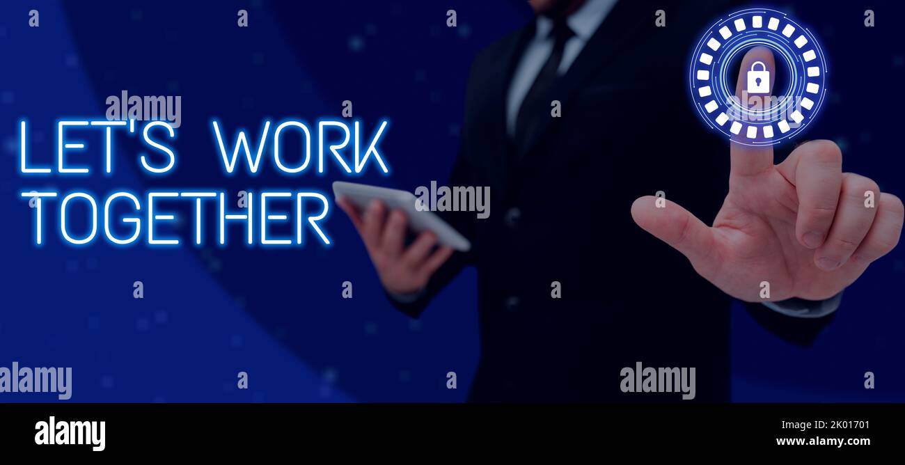 Writing displaying text Let S Is Work Together. Concept meaning Unite ...