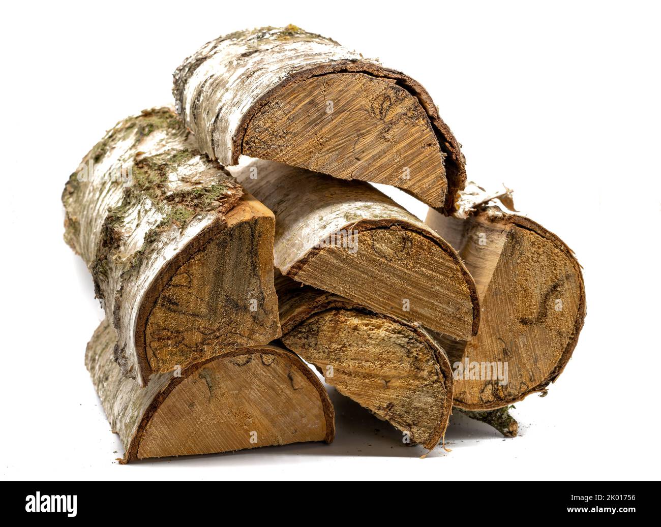 Birch wood logs isolated on white background Stock Photo - Alamy