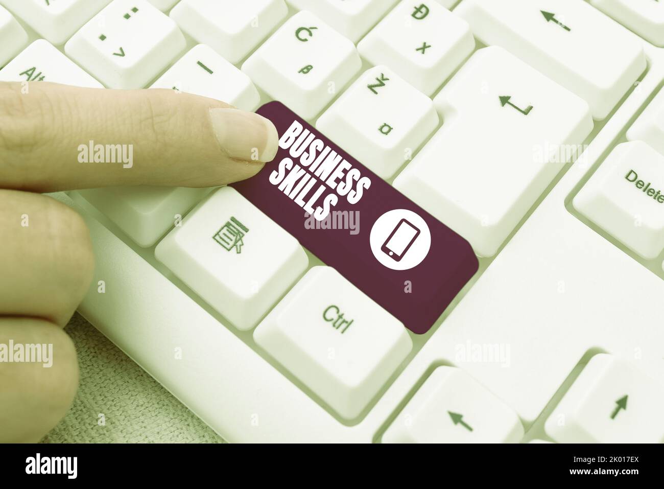 Hand writing sign Business SkillsAn ability to acquire systematic ...