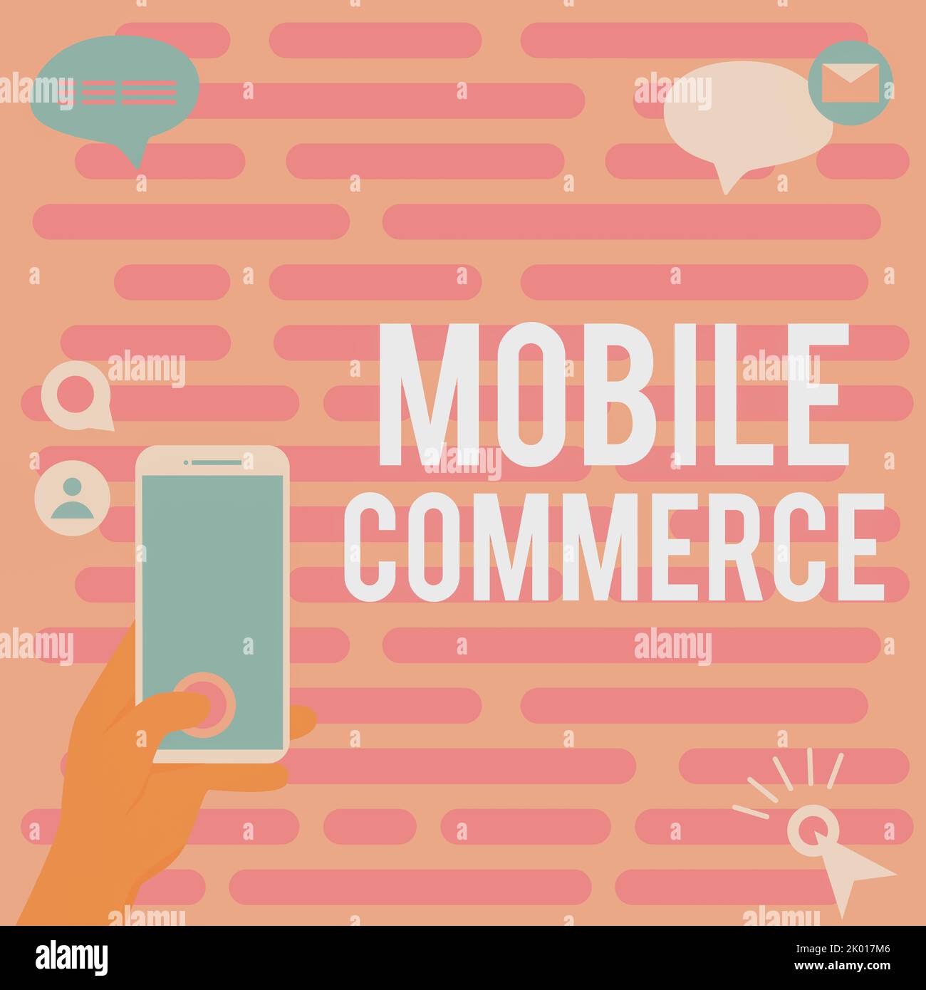 Hand Writing Sign Mobile Commerceusing Mobile Phone To Conduct Commercial Transactions Online