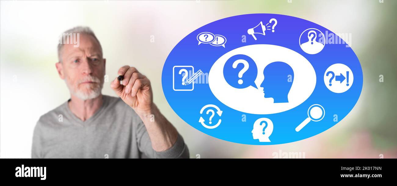 Question mark sign man writing hi-res stock photography and images - Alamy