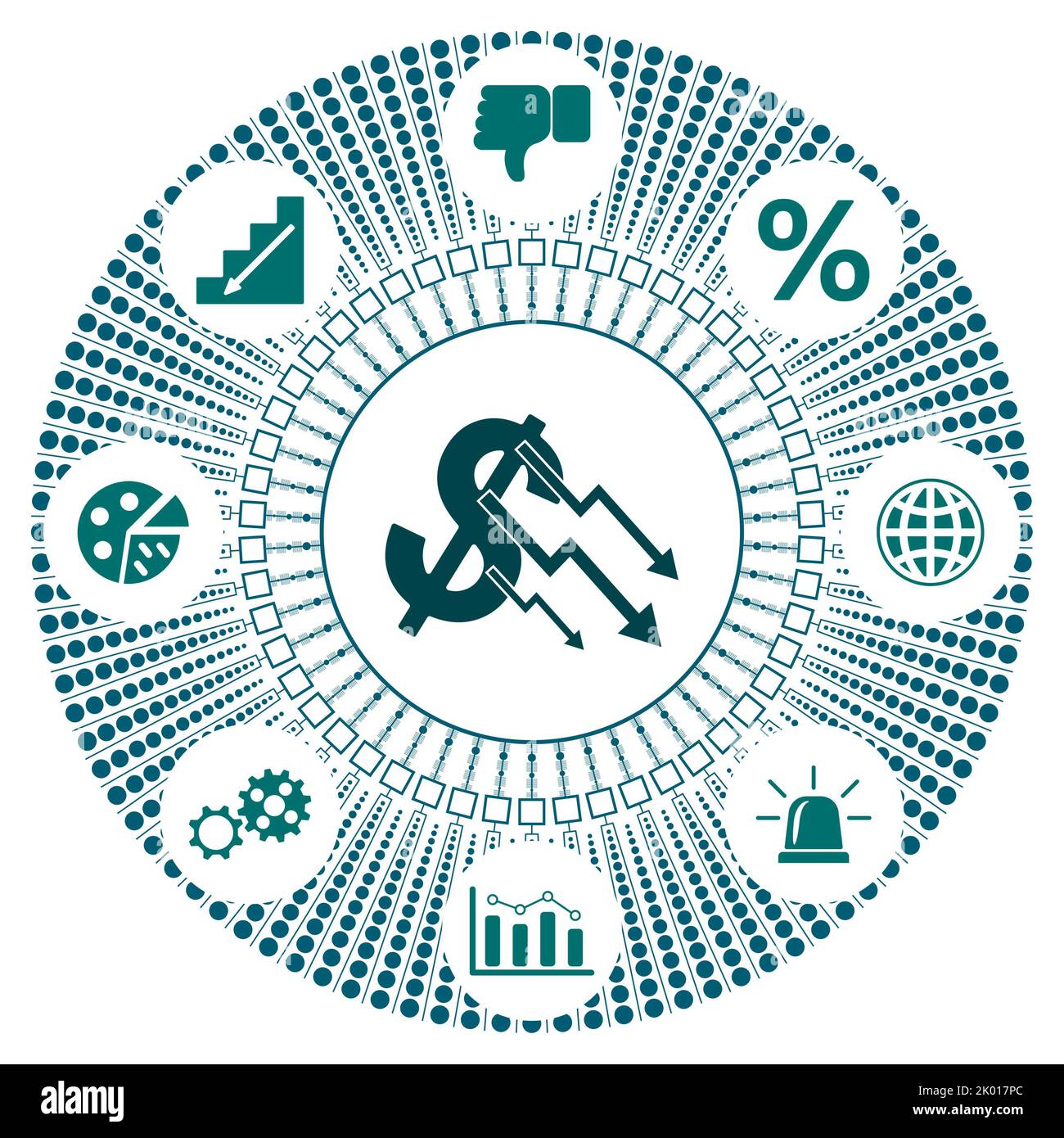 Concept of economic collapse with connected icons Stock Photo - Alamy