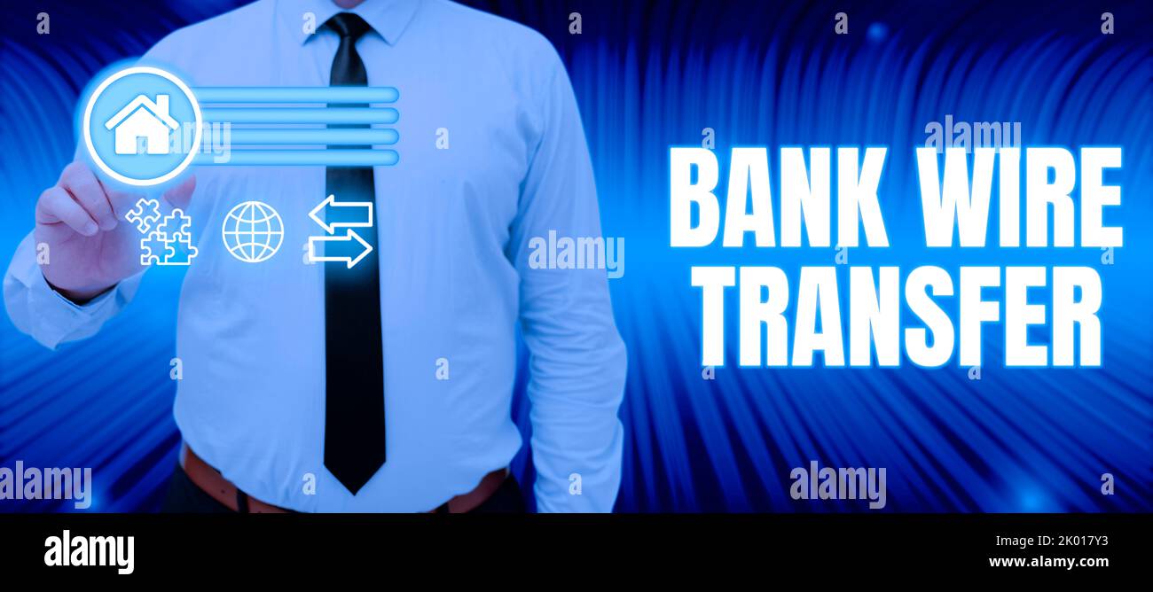 Sign displaying Bank Wire TransferElectronic transfer of money through ...