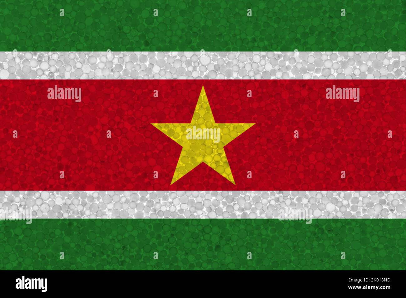 Flag of Suriname on styrofoam texture. national flag painted on the ...