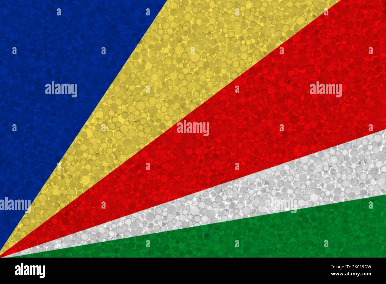 Flag of Seychelles on styrofoam texture. national flag painted on the ...