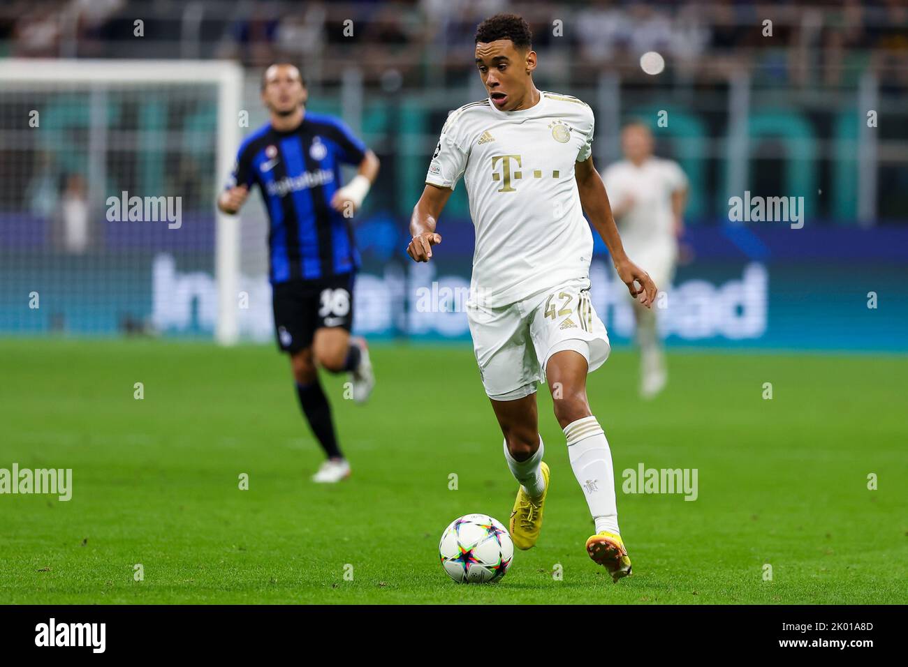 Jamal Musiala of FC Bayern Munchen in action during the UEFA Champions ...