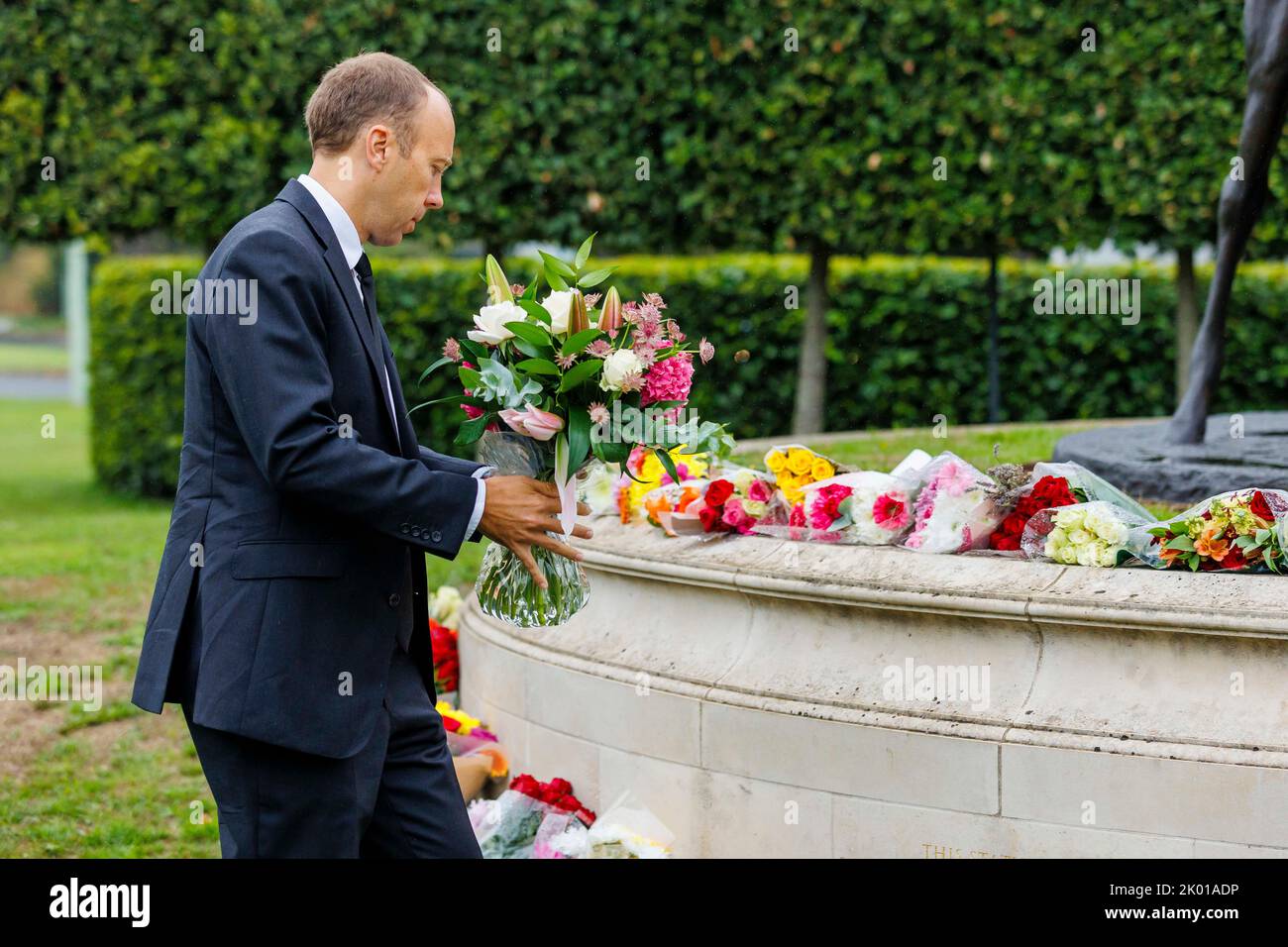 Newmarket, UK. 9 September, 2022. Floral tributes left in memory to ...