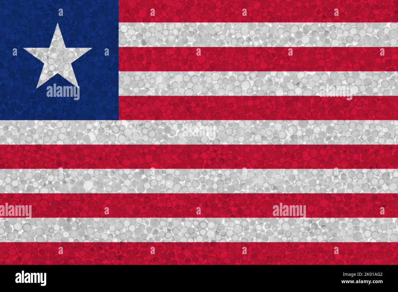 Flag of Liberia on styrofoam texture. national flag painted on the ...