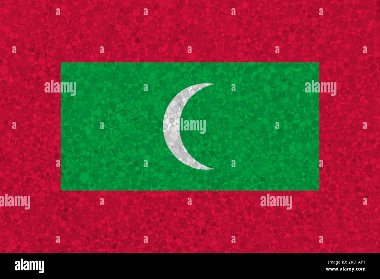 Flag of the Maldives on styrofoam texture. national flag painted on the ...
