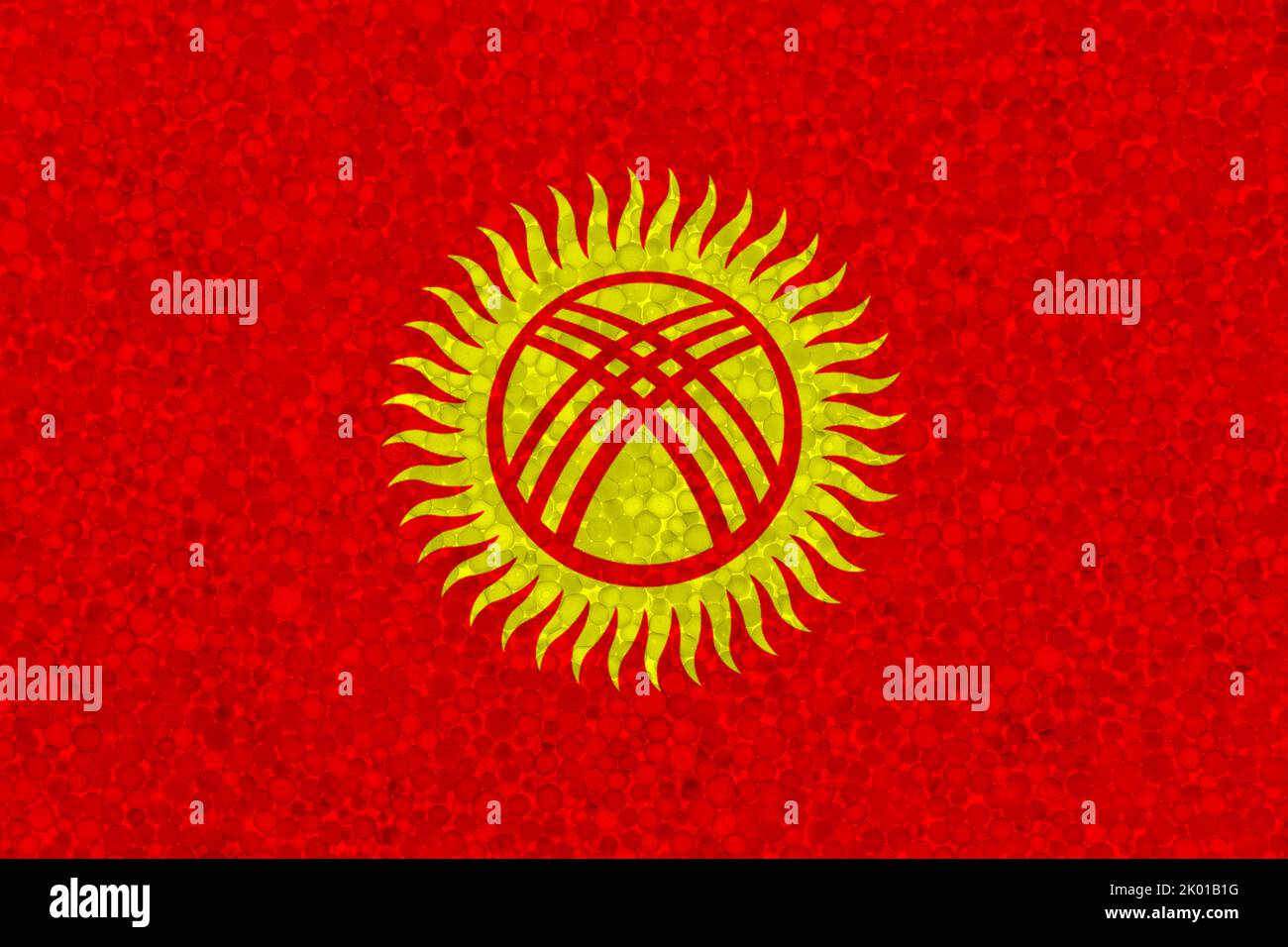 Flag of Kyrgyzstan on styrofoam texture. national flag painted on the ...