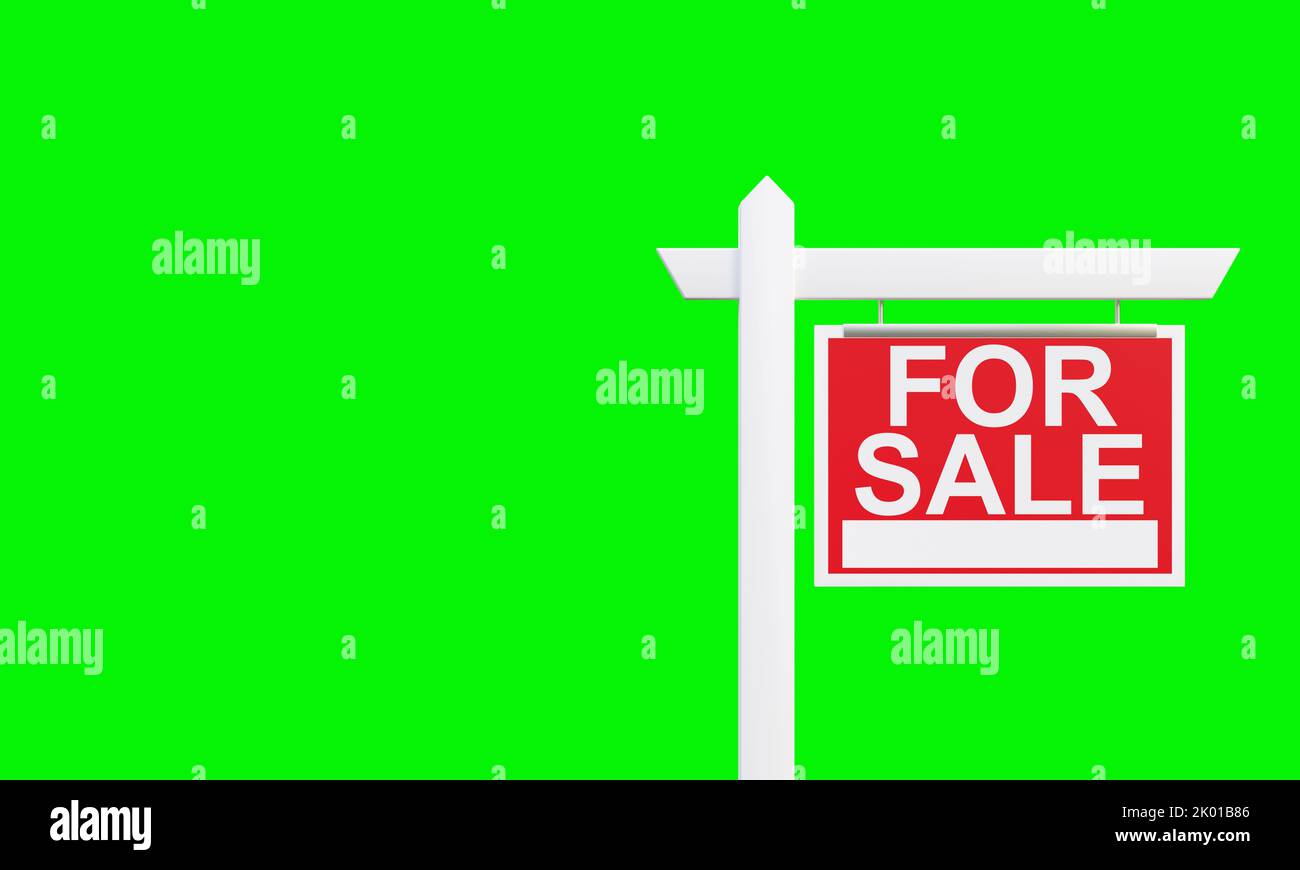 For sale real estate sign isolated on chroma key green screen ...