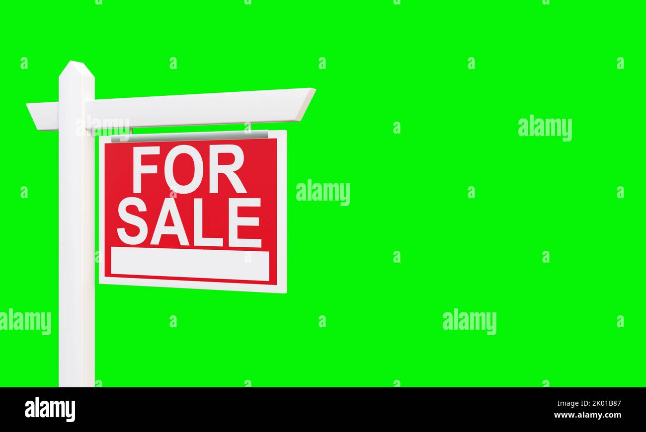 For sale real estate sign isolated on chroma key green screen ...