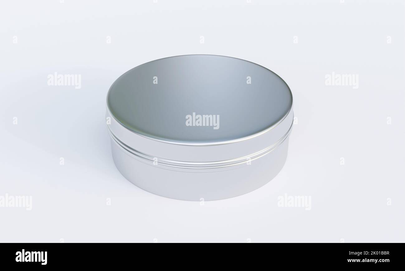Round tin boxes isolated on white background. 3D Rendering Stock Photo ...