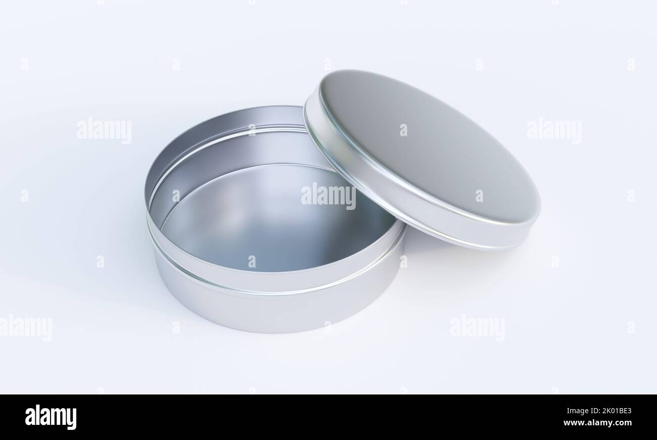 Round tin boxes isolated on white background. 3D Rendering Stock Photo ...