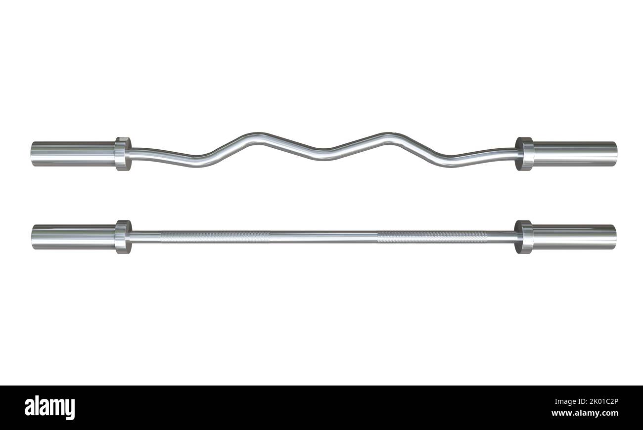 EZ and straight Curl bars isolated on white background, stainless steel ...
