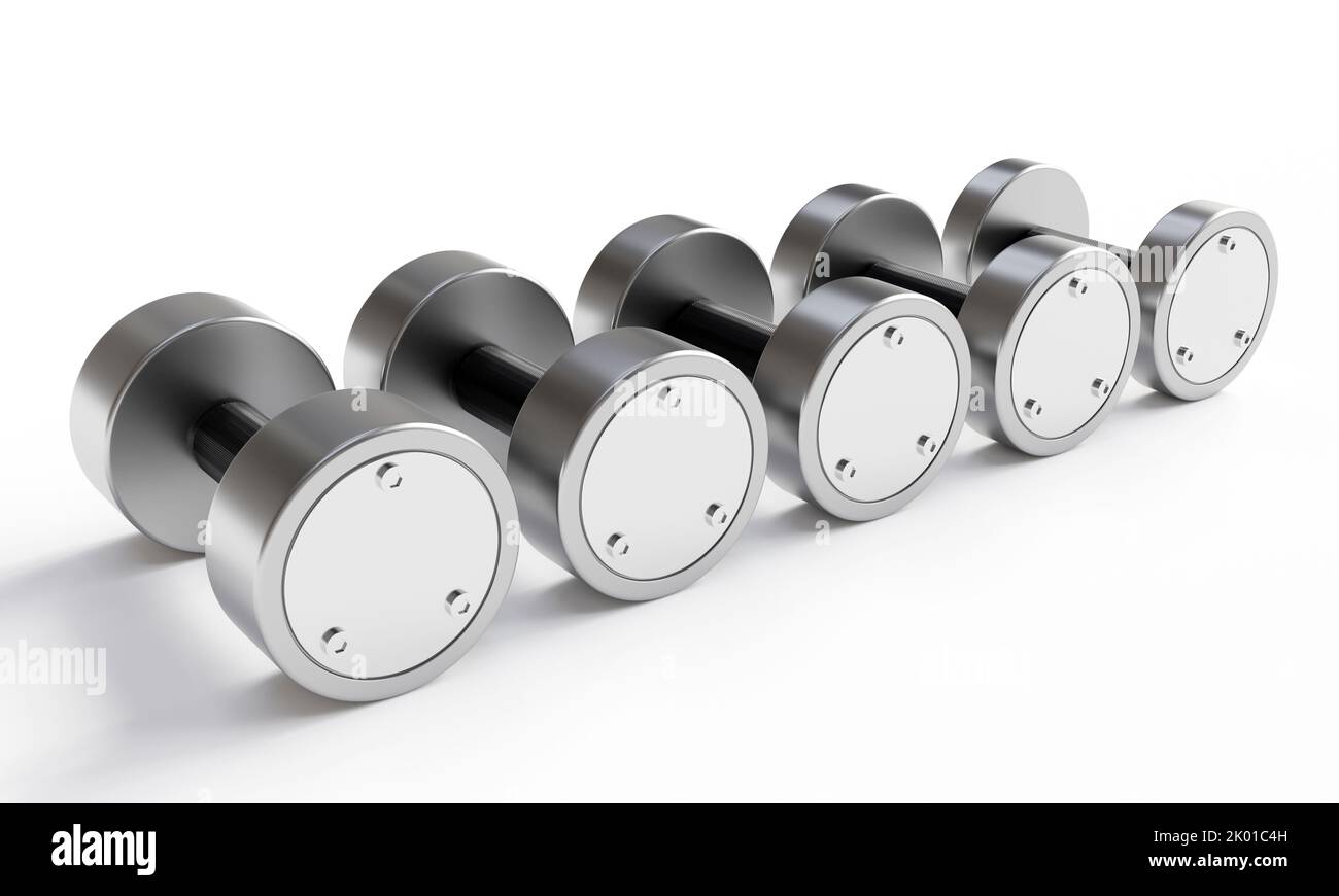 Dumbbells isolated on white background, gym equipment, stainless steel ...