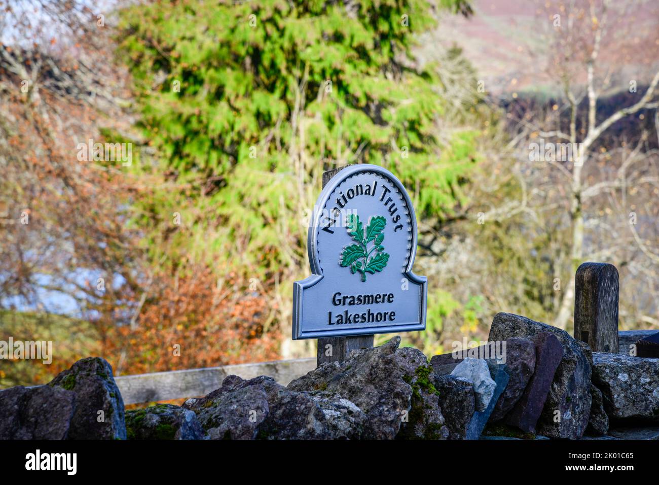 national trust sign on public pathway Grasmere, Lake District,Cumbria ...