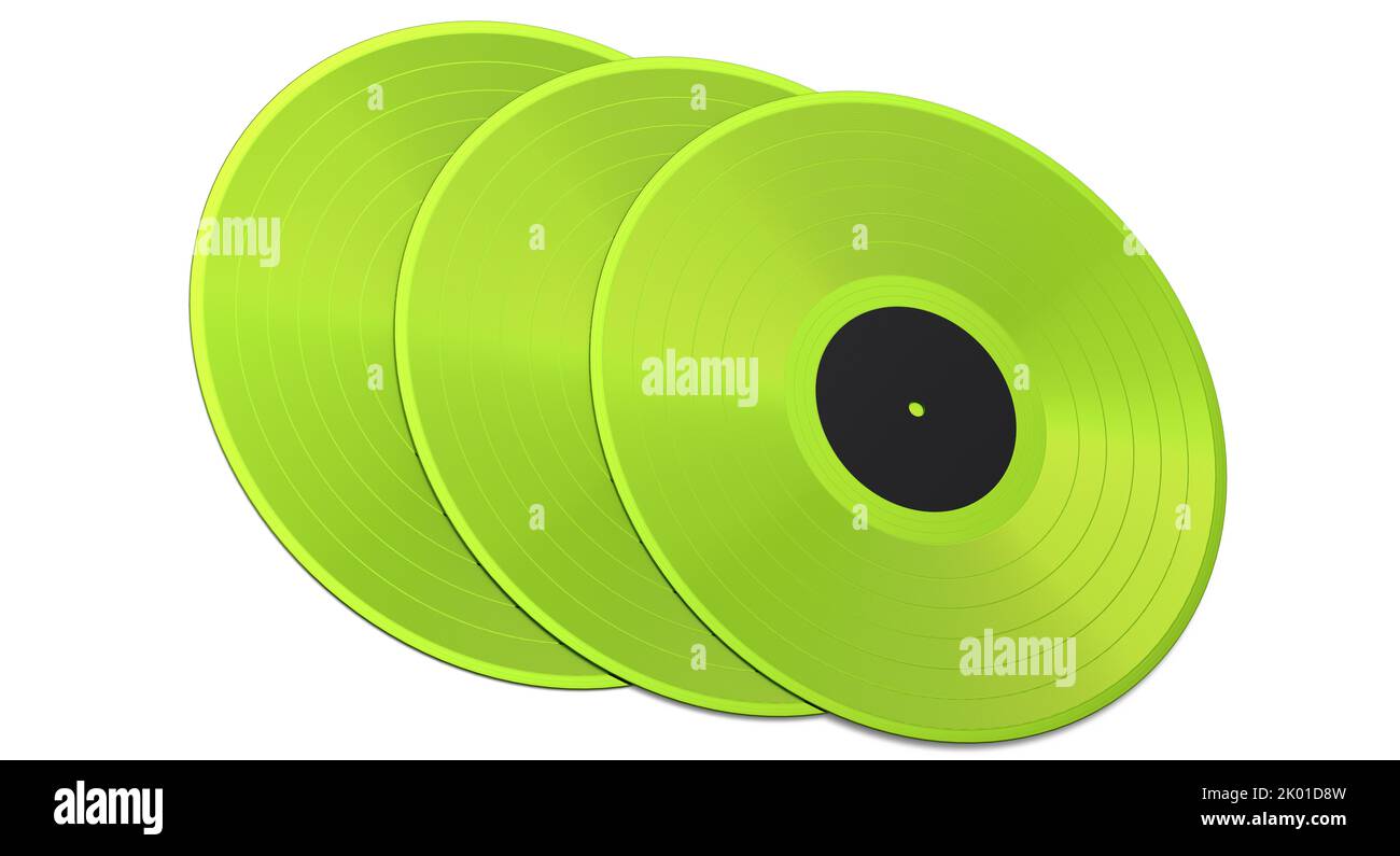 Set of vinyl LP records with label isolated on white background. 3d ...