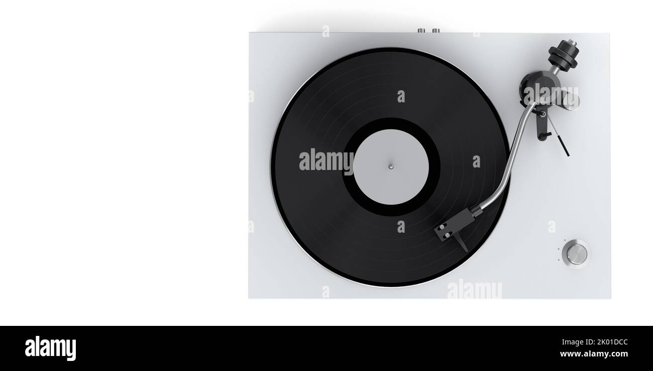 Vinyl record player or DJ turntable with retro vinyl disk on white ...