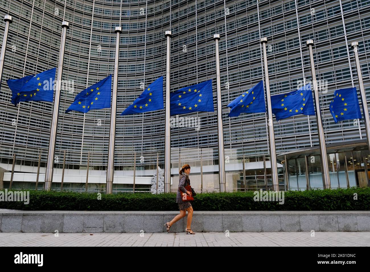 Brussels, Belgium. 09th Sep, 2022. European Union flags flap in the ...