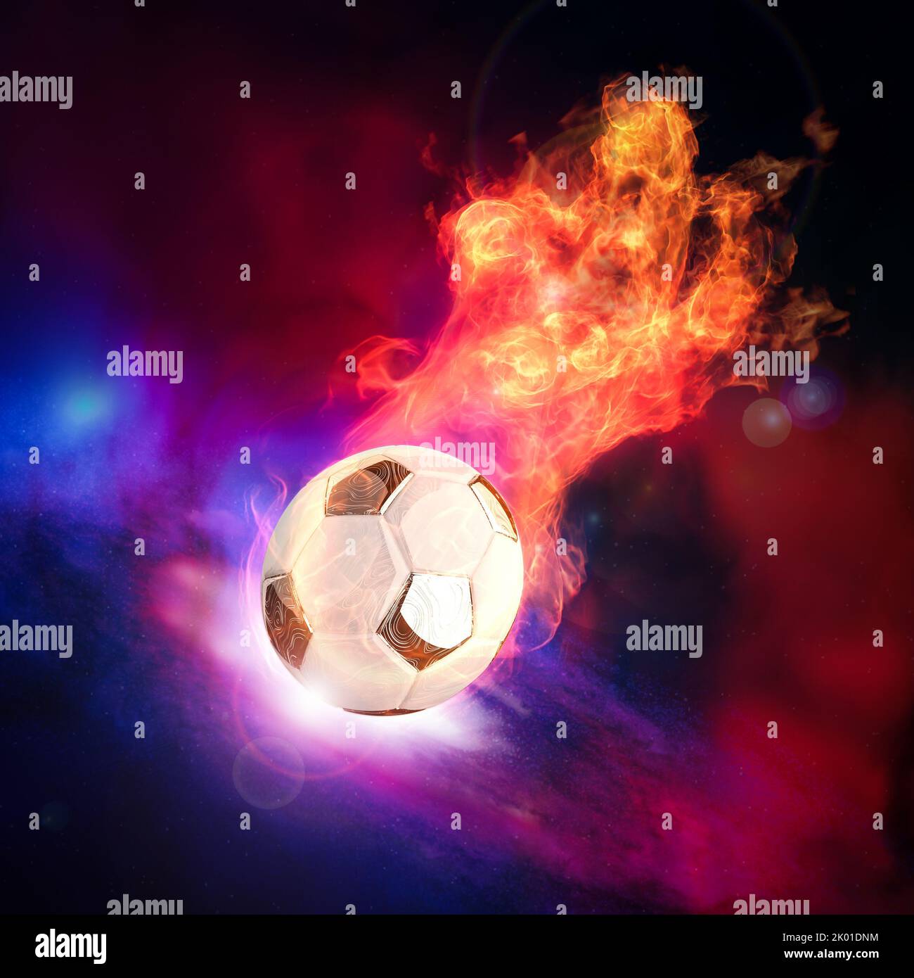 3D Rendering of a Burning Football with Hot Fire Flame in Space Stock ...