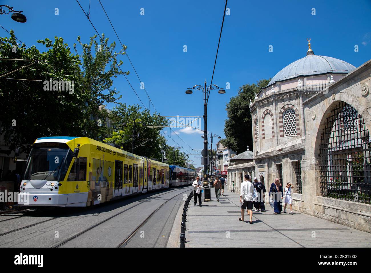 Istanbul,Turkey - 06-30-2022:Public transport tram passing near Beyazit ...