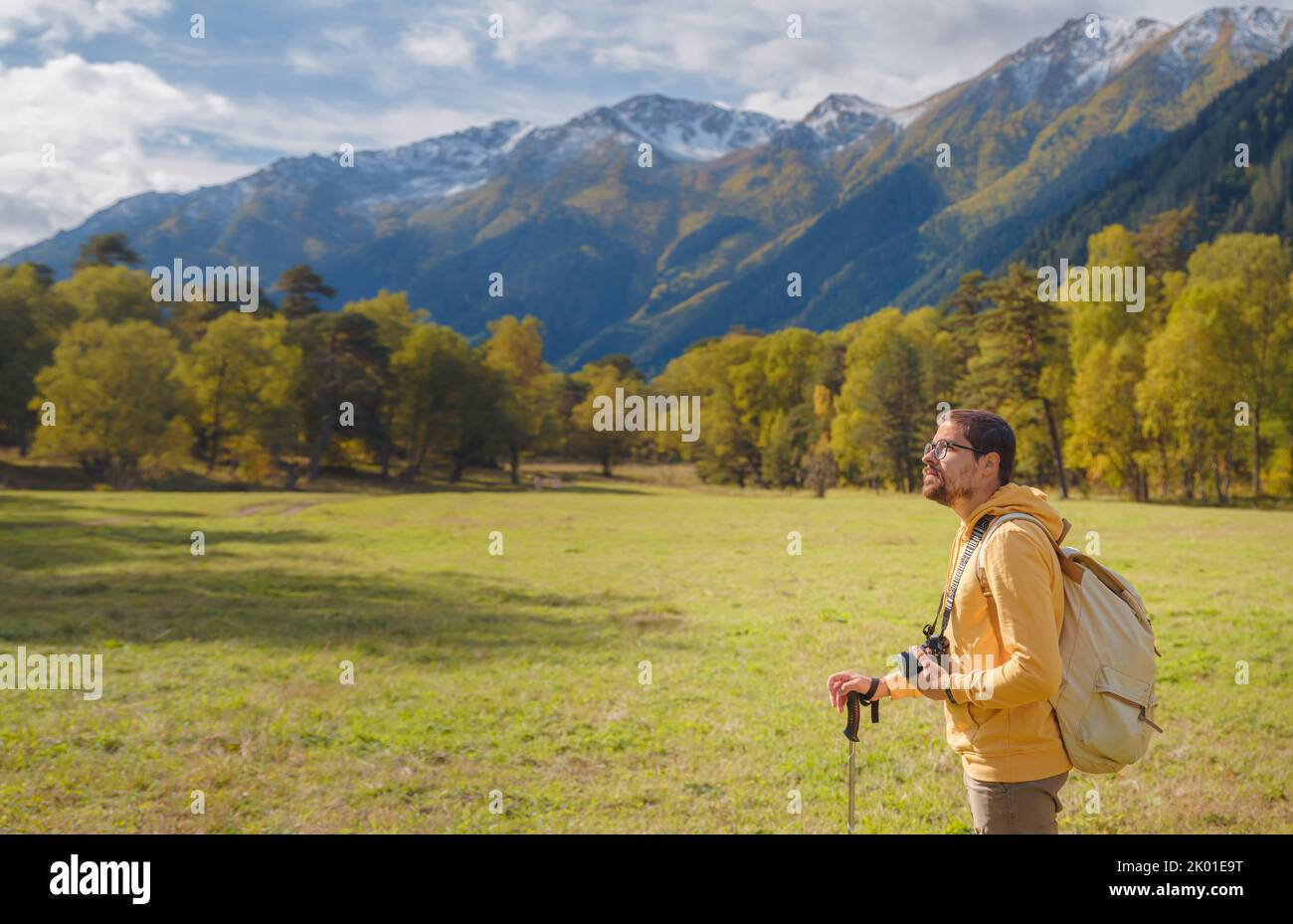 trip to Caucasus mountains, Arkhyz, Teberdinsky reserve. concept of discovery and exploration of ...