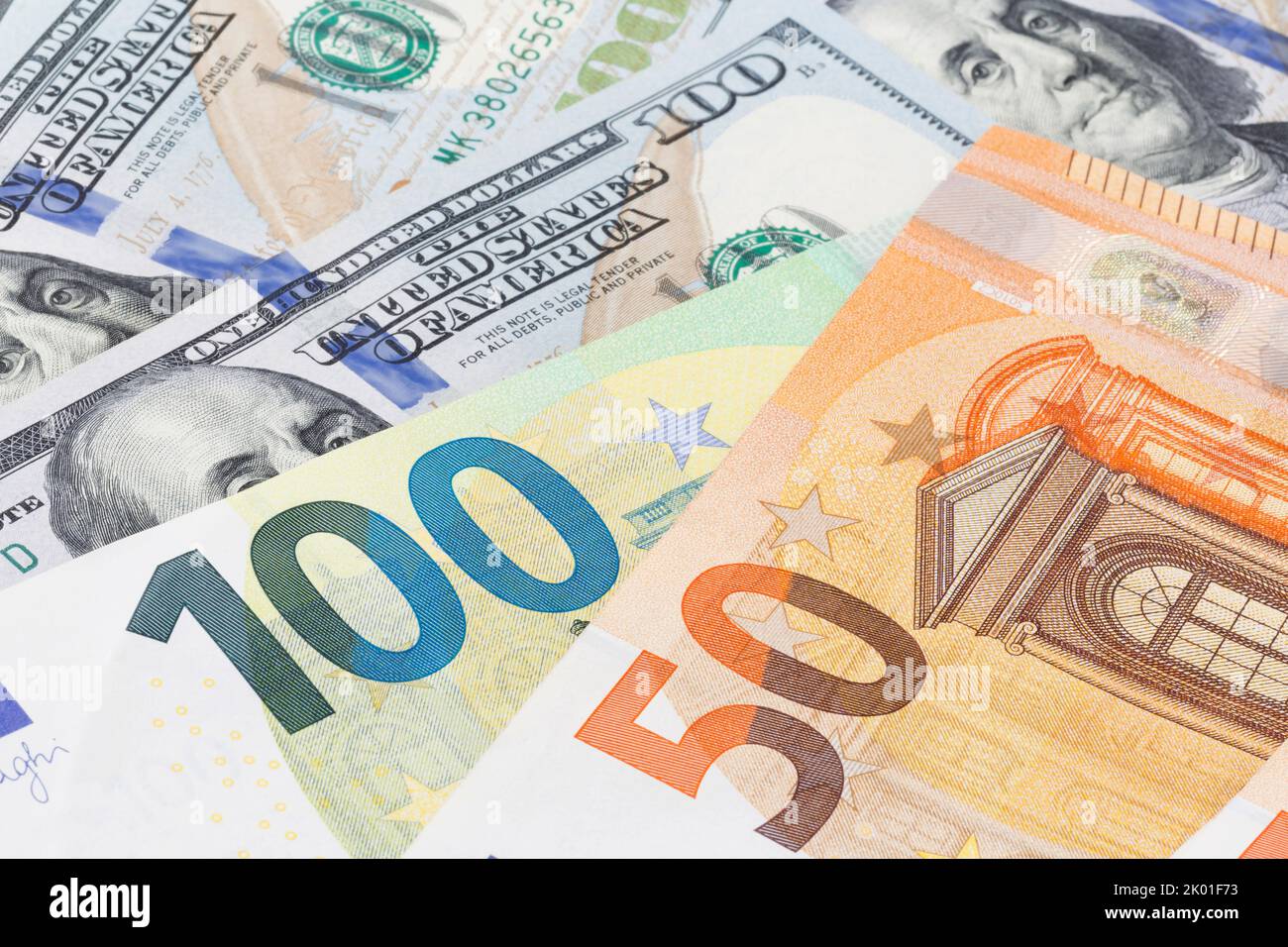 close up of several euro and United States dollars banknotes Stock ...