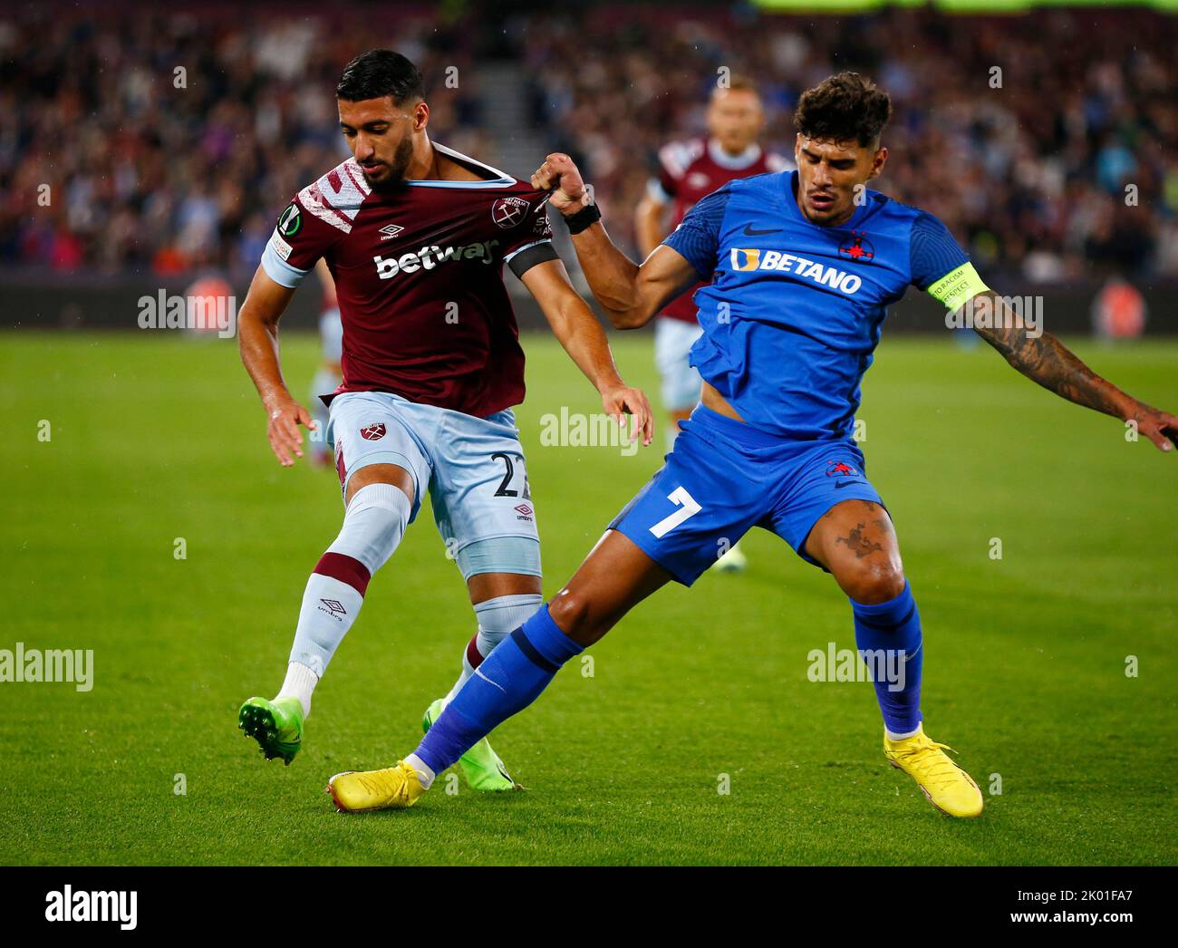 L-R West Ham United's Said Benrahma and Florinel Coman of Fotbal Club ...