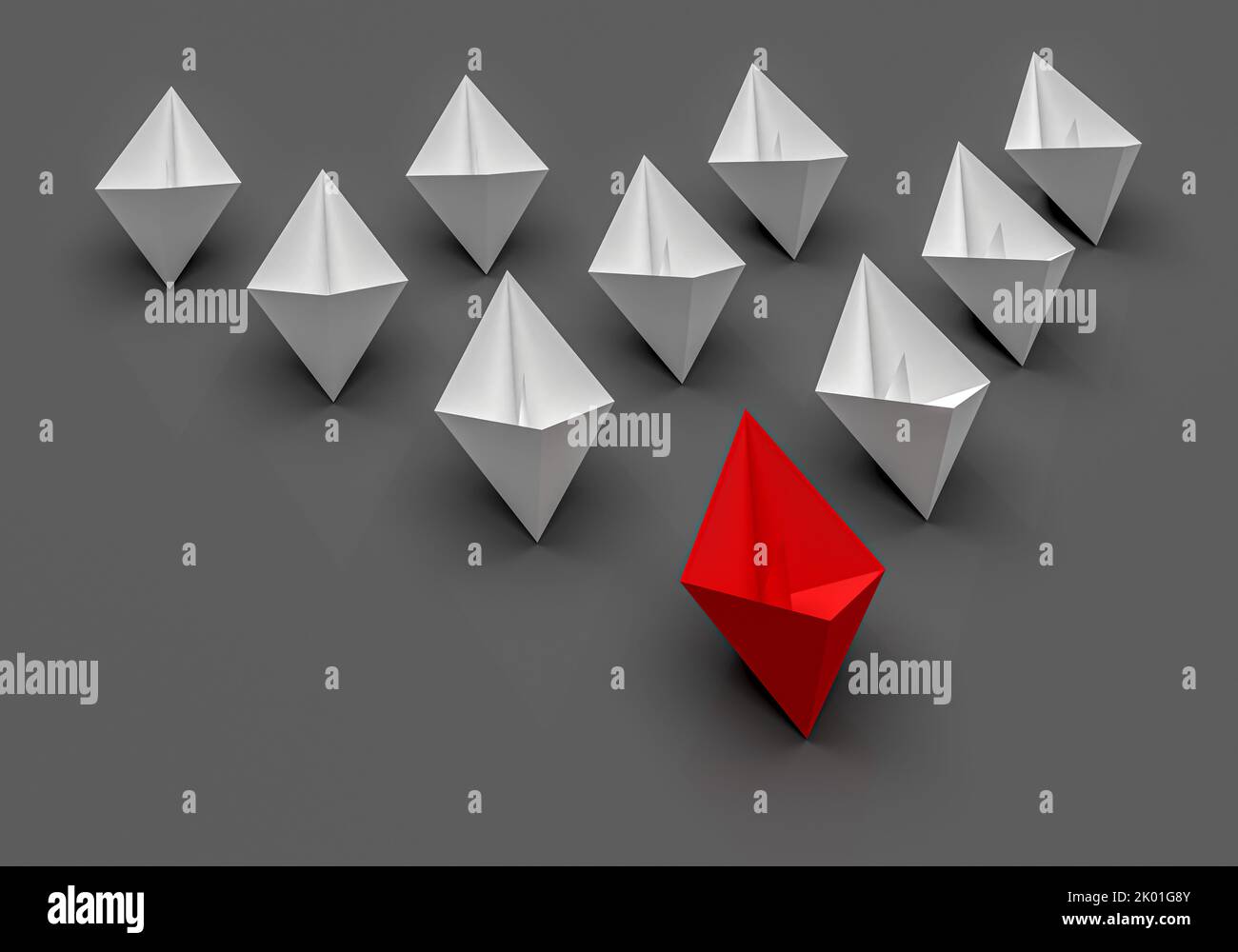 Leadership and business concept. One red leader ship leads other ships ...