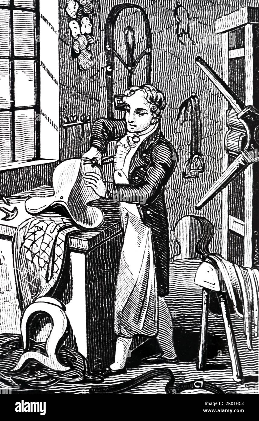 The Sadler. From the Book of English Trades, London, 1821 Stock Photo ...