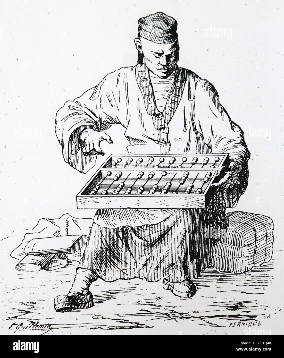 Chinese man using an abacus. From La Nature, Paris, 1886 Stock Photo ...