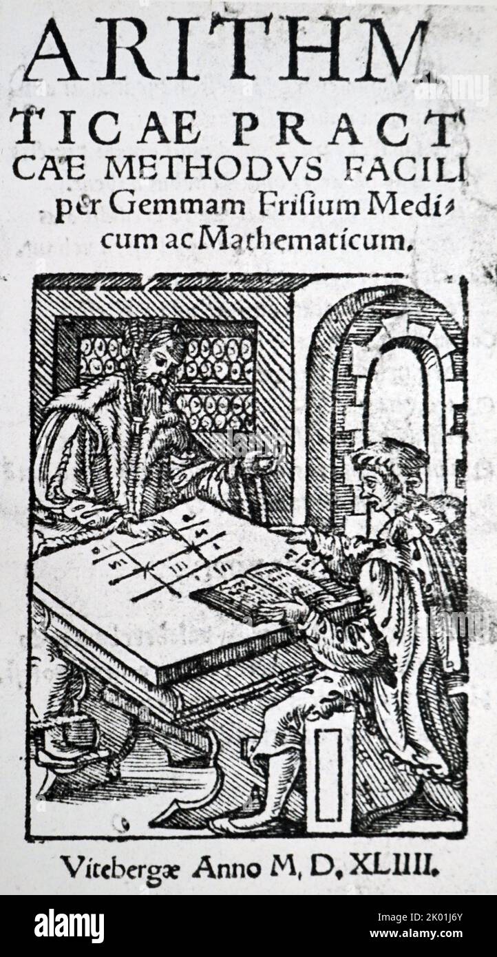Merchant using a counting board. Title page of Gemma Frisius ...