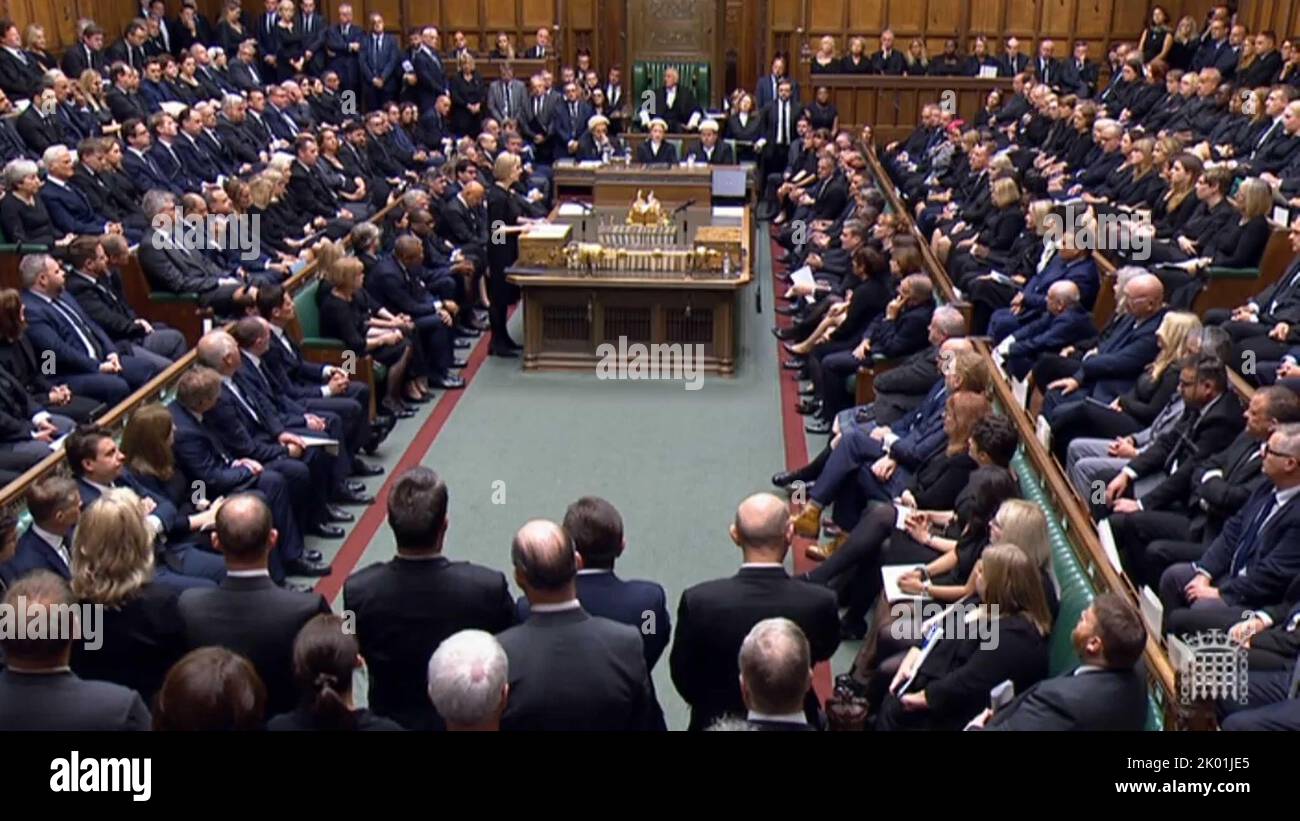 Prime Minister Liz Truss reading a tribute out in the House of Commons ...